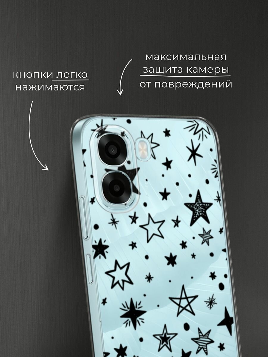 Чехол на Oppo A6x / Оппо A6x с принтом Звездочки графика черная, прозрачный — фото 1