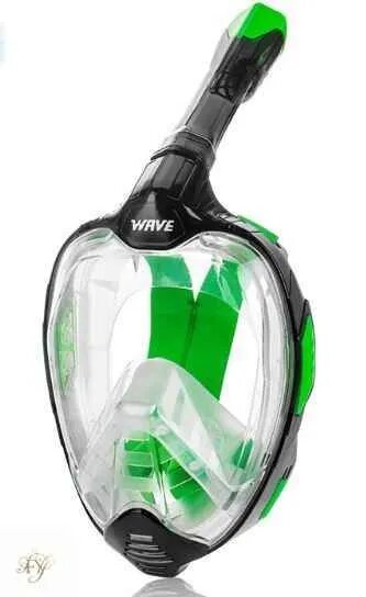 WAVE Полнолицевая маска для сноркелинга черная с салатовым универсальный размер