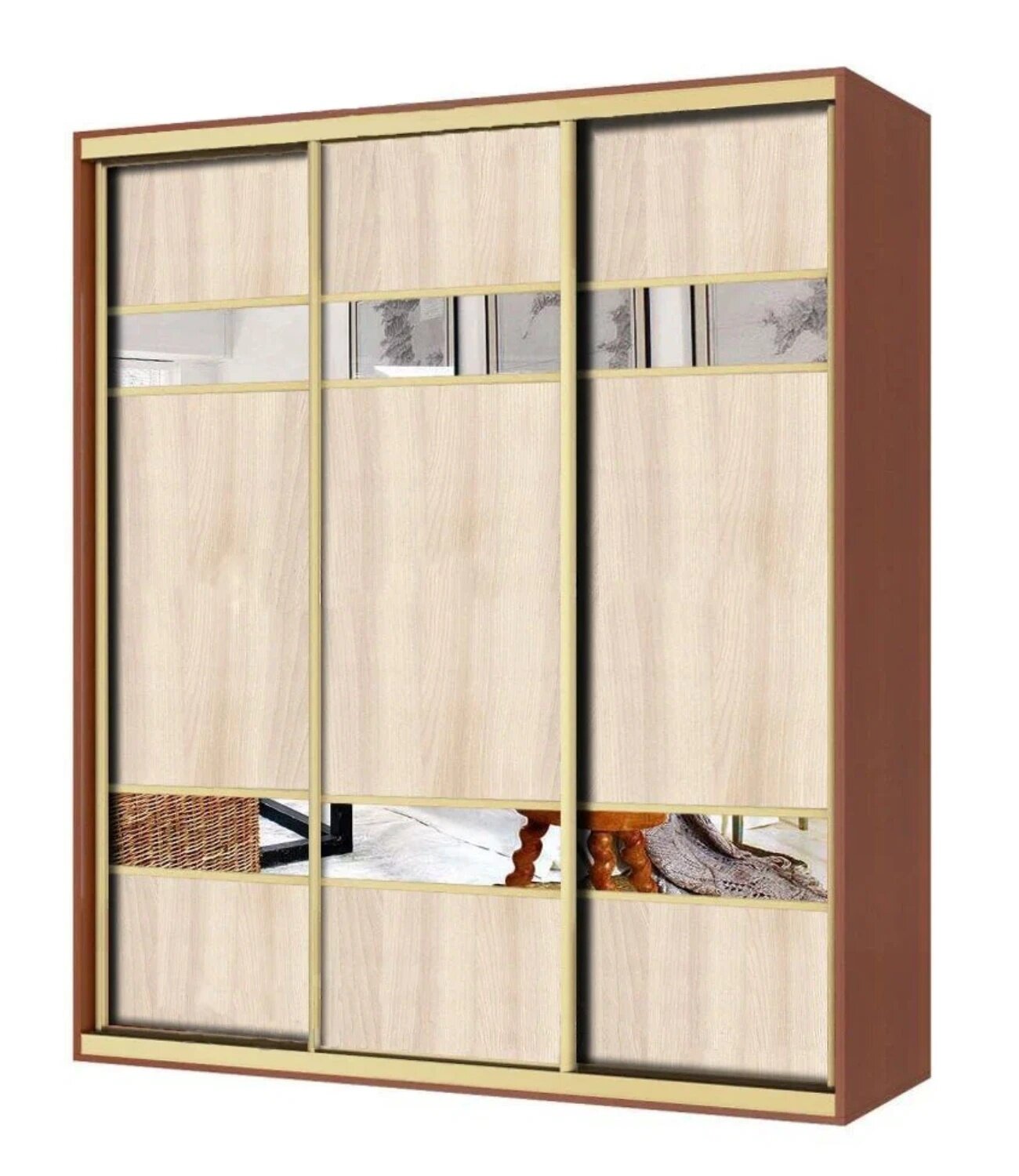 Шкаф-купе Классика, трёхдверный, 160х45х220 см, Ясень с зеркалом