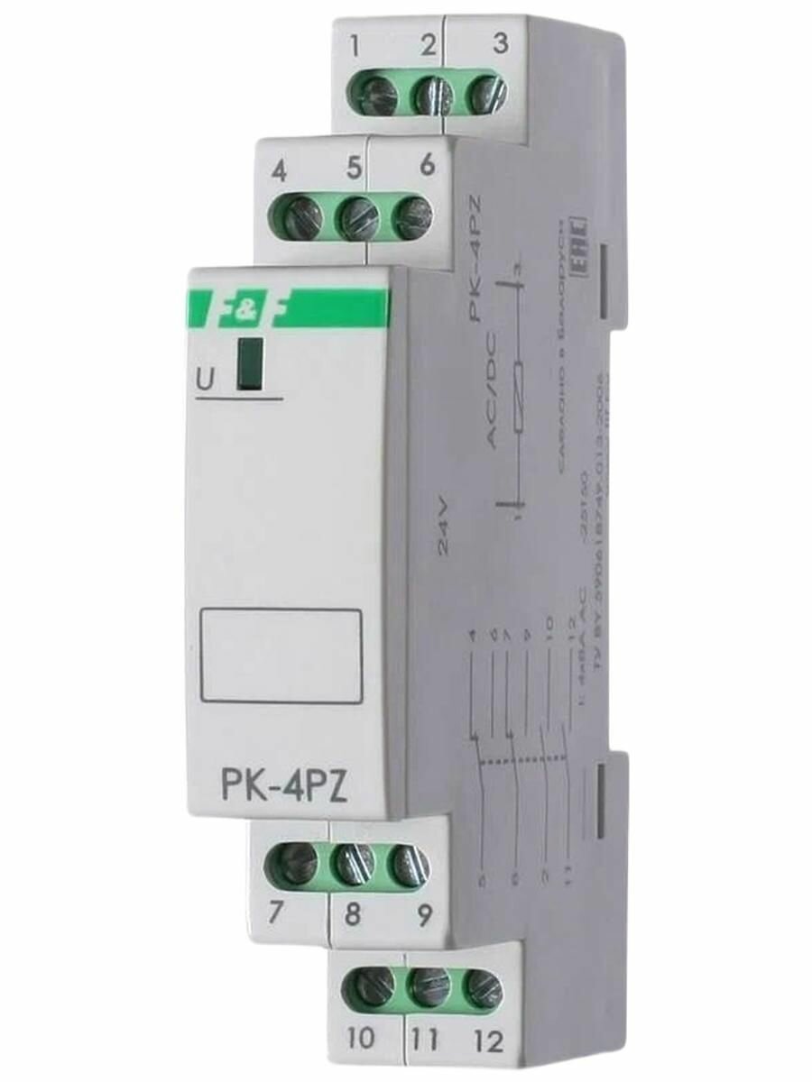 Реле промежуточное PK-4PZ 230 F&F (монтаж на DIN-рейке 35мм 230В AC/DC 4х8А 2P 2Z IP20), Артикул: EA06.001.029