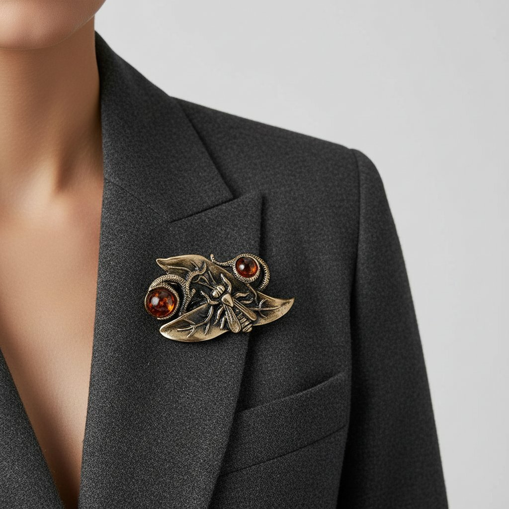 Брошь, янтарь