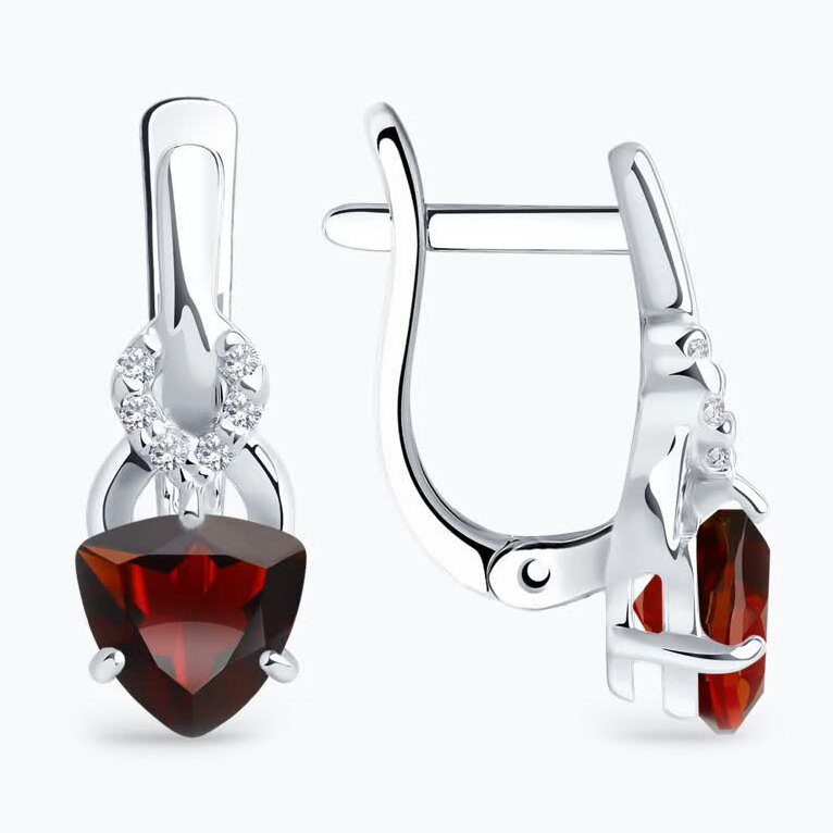 Серьги Яхонт, серебро, 925 проба, гранат, фианит