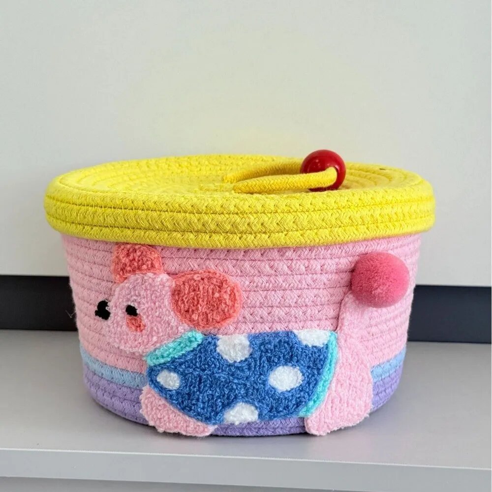 Контейнер для хранения вещей розовый 23x15 см. Декоративная корзина с рисунком