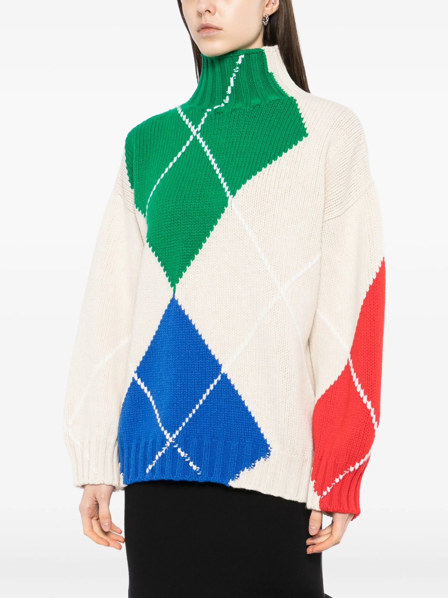 Свитер JW Anderson Turtle-neck argyle sweater, размер M, , белый — фото 1