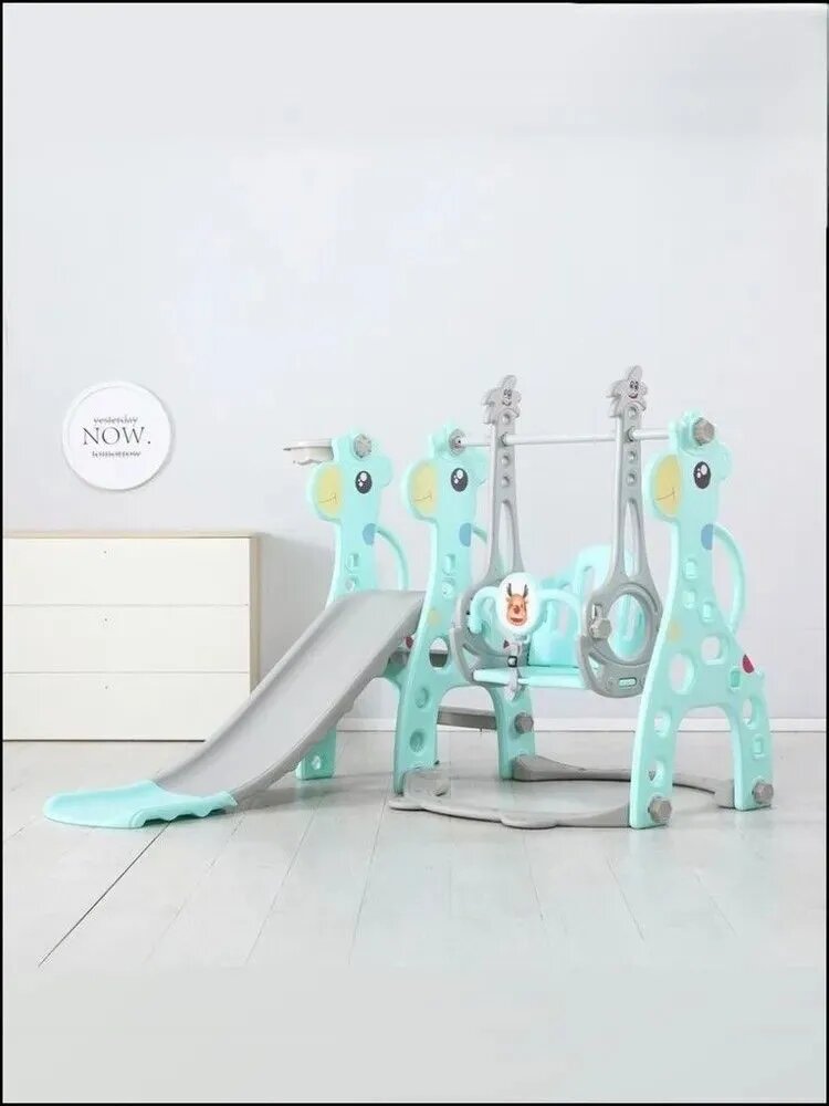 Игровая площадка с жирафом, горка, качели, баскетбольная площадка 3 в 1-lepan