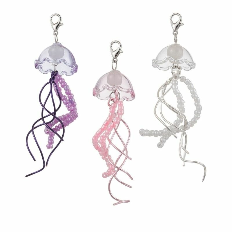 Набор из 3 предметов, стеклянные рисовые бусины, вышитые бисером медузы, колокольчики, брелки для ключей