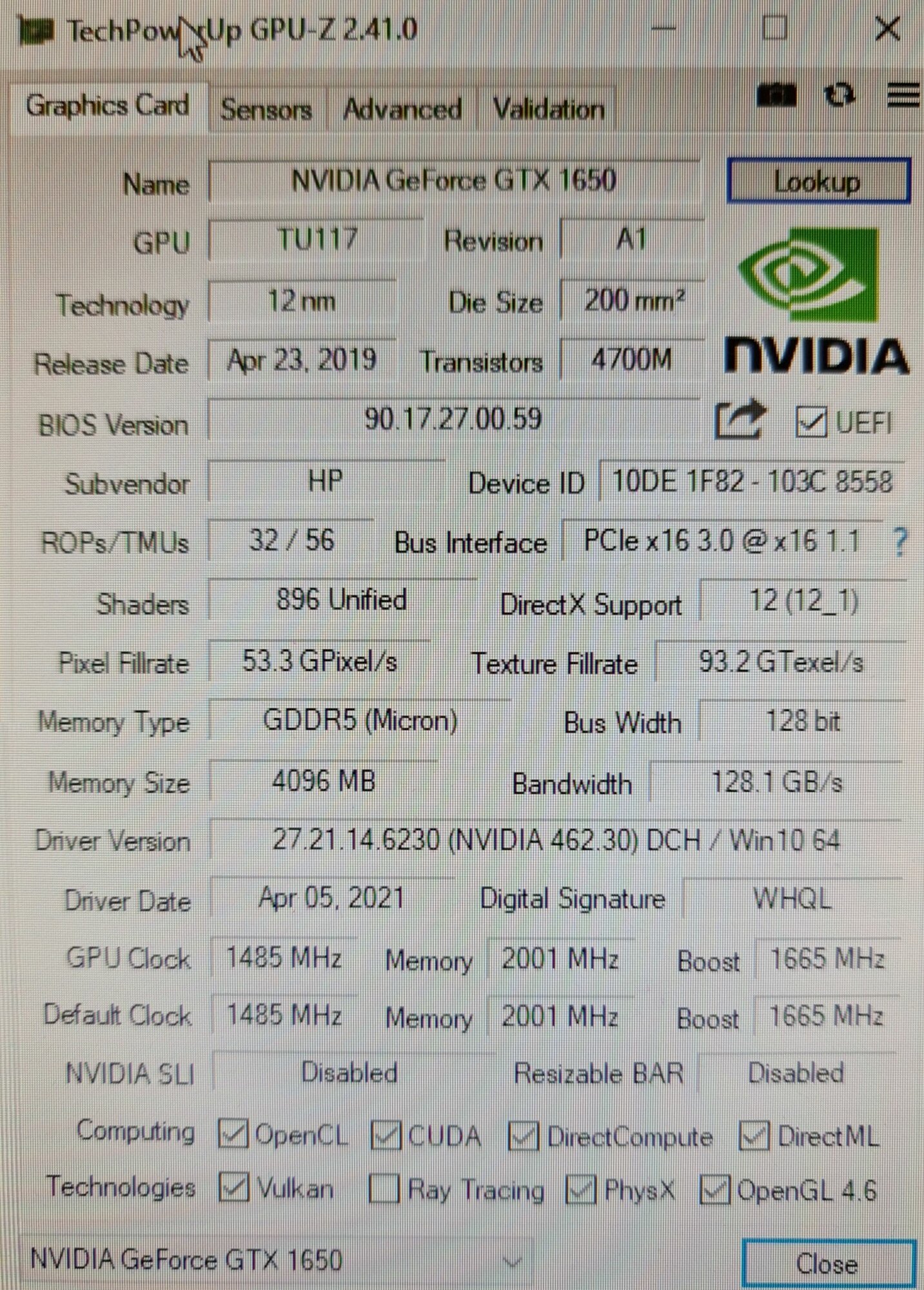 Видеокарта GTX 1650 4GB HP — фото 1