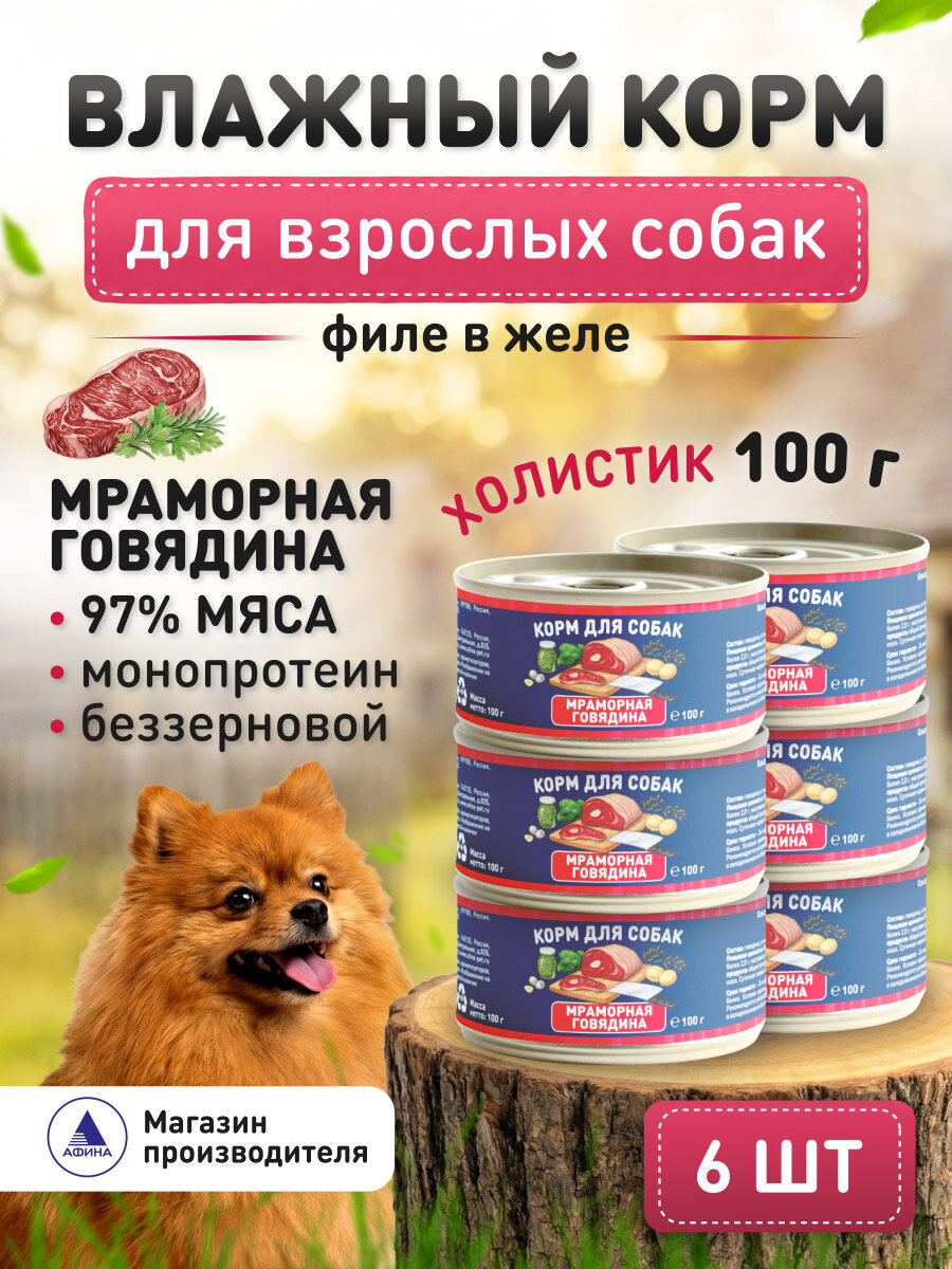 Влажный корм c мраморной говядиной для собак Solid Natura Holistic, упаковка 6 шт х 100 г