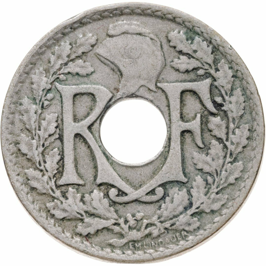 Франция 10 сантимов (centimes) 1920 отверстие в центре