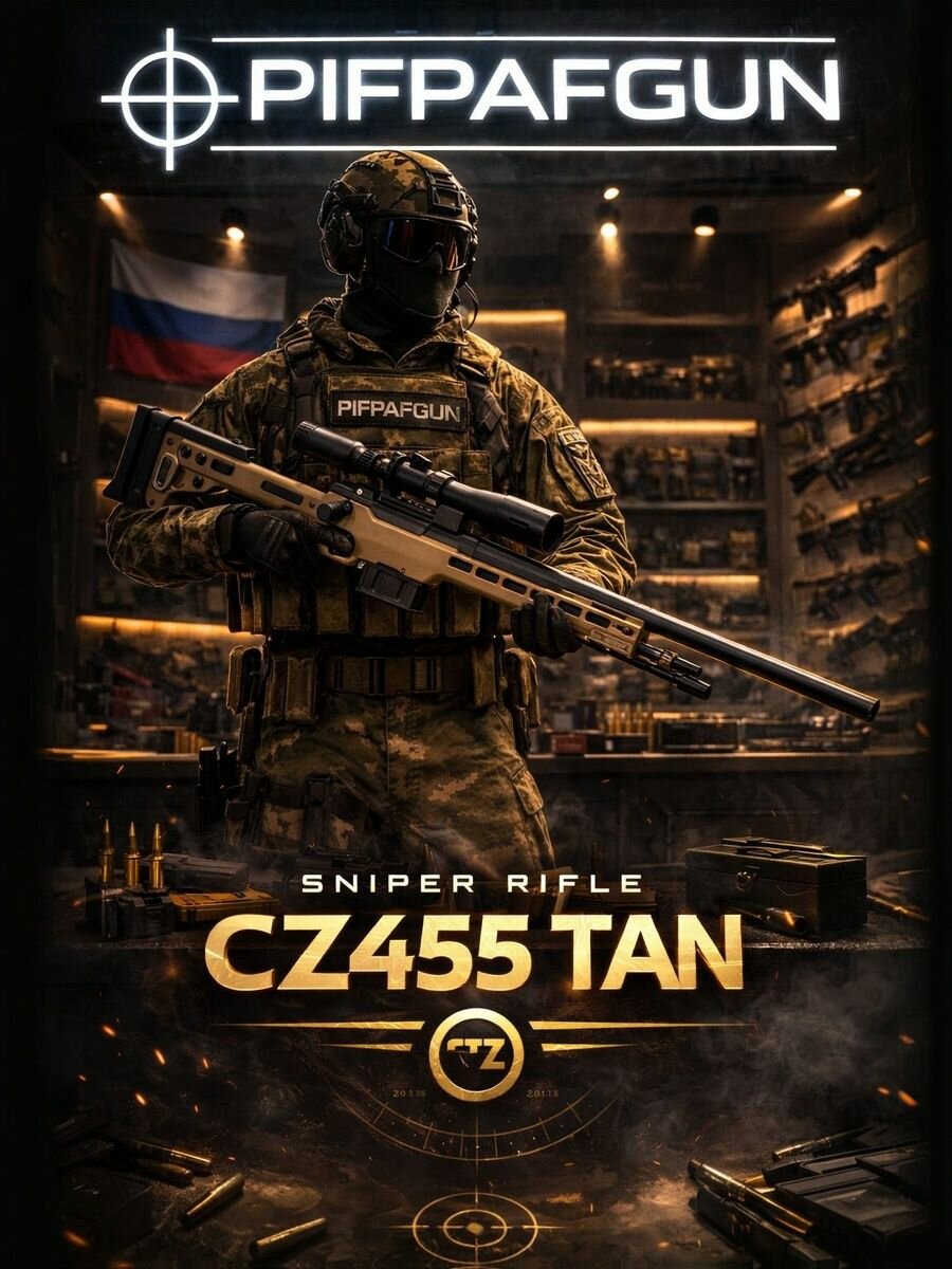 Игрушечная снайперская винтовка CZ455 TAN 1:1, мягкие пули EVA, болтовой взвод, выброс гильз, оптический прицел, магазин 5, 11+