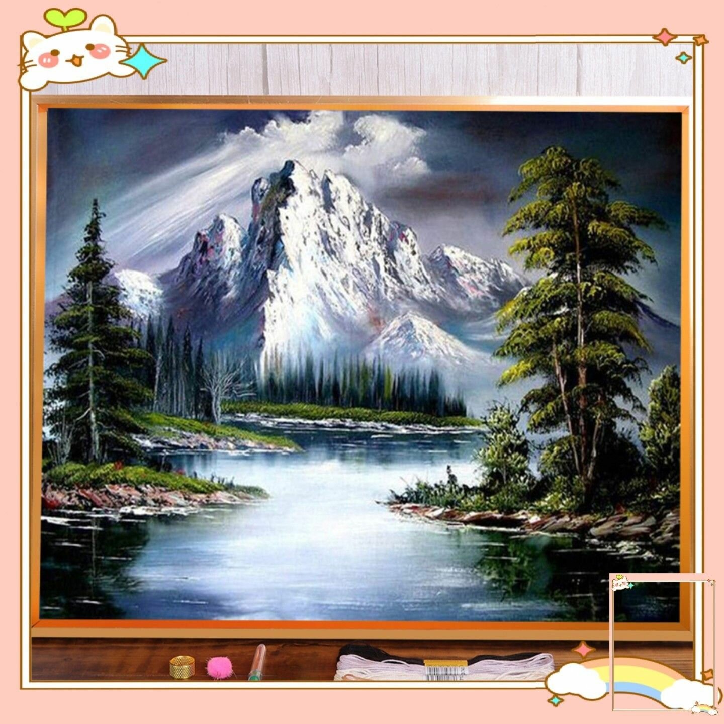 MEIAN Набор для вышивания,30x40CM, Чистый холст с сеткой,14CT, Реки под снежными горами