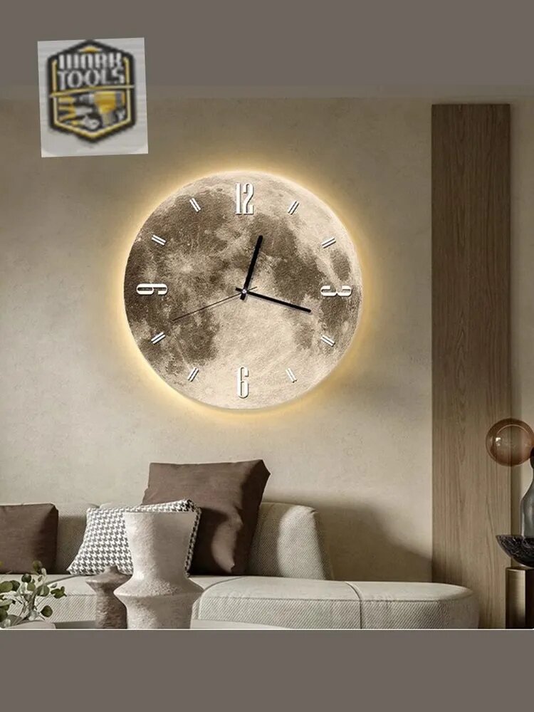 Настенные часы 30см Moon Clock с LED подсветкой, бесшумный кварцевый механизм — фото 1
