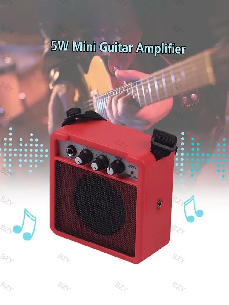5W Mini Guitar Amplifier Red Portable Guitar Amplifier for Electric Guitar