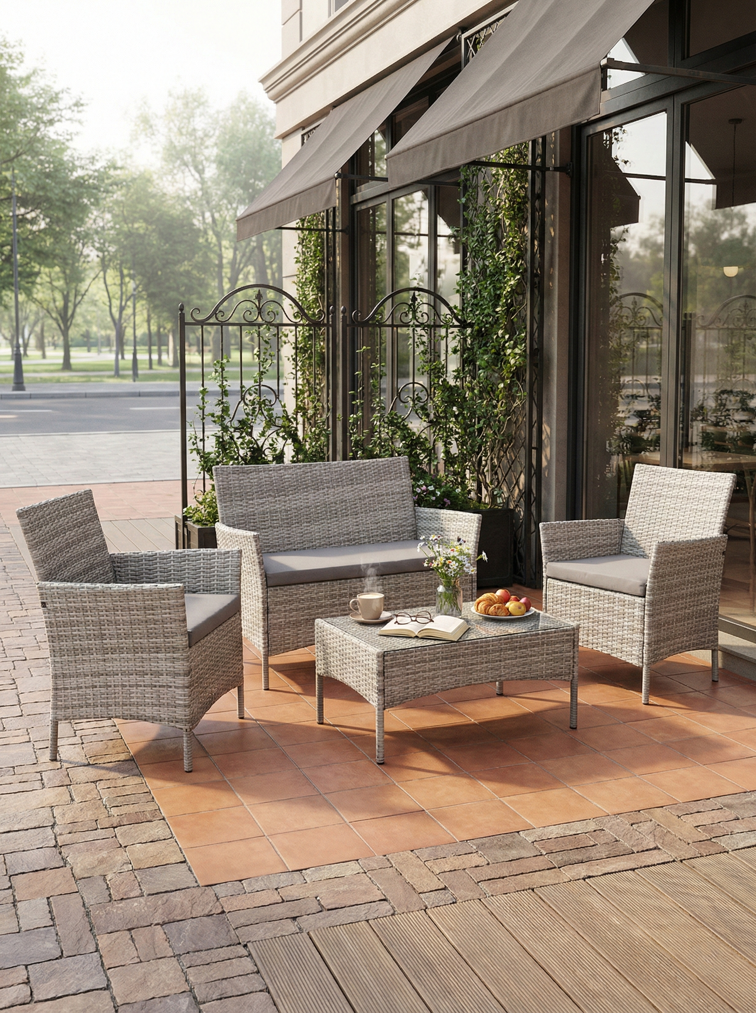 Комплект из искусственного ротанга Киото (Kioto), серый