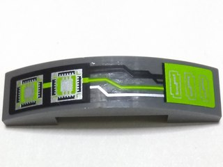 Slope, Curved 4 x 1 x 2/3 Double with Lime, Silver and Black Circuitry and Microchips Pattern (Sticker) - Set 70165, 93273pb084 Dark Bluish Gray U