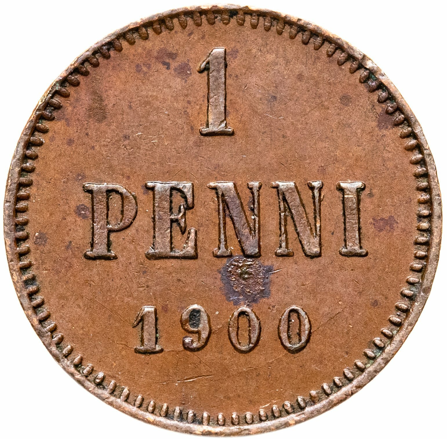 1 пенни penni 1900 Российская Финляндия, Медь, в сохранности XF