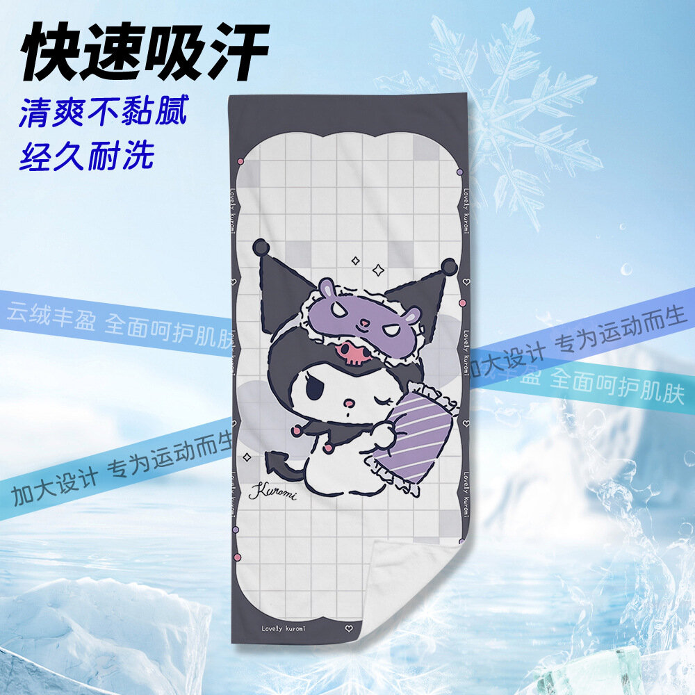 Спортивное полотенце Sanrio Kuromi 110x40см быстросохнущее впитывающее мягкое хлопковое для тренировок и фитнеса