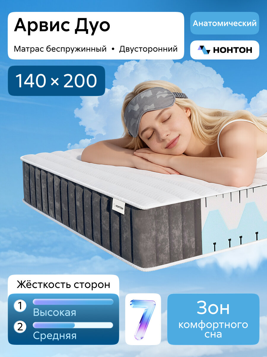 Матрас двуспальный Нонтон Арвис Дуо, 140x200 см, беспружинный / трикотаж