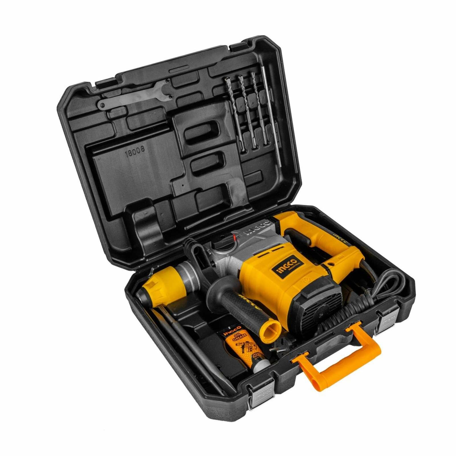 Перфоратор сетевой INGCO RH18008, 1800 Вт, SDS-plus, 7 Дж, 4200 уд/мин, 850 об/мин, желтый — фото 1