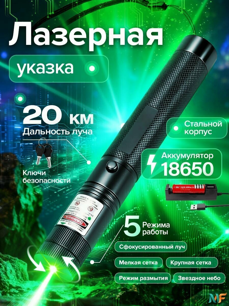 Мощная лазерная указка зеленый луч с аккумулятором, лазер для подачи сигнала и туризма