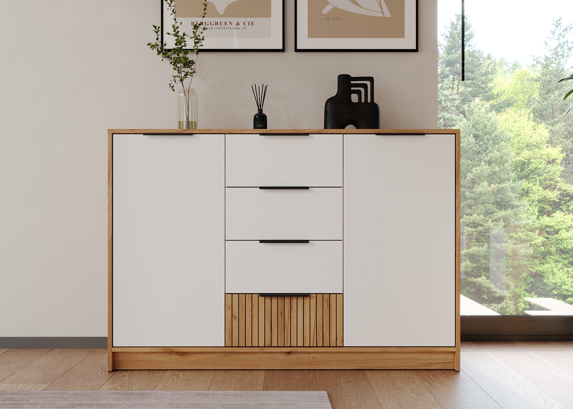 Комод Ивис КМ-002 Дуб крафт золотой/белый гладкий 1350х930х430 Стиль