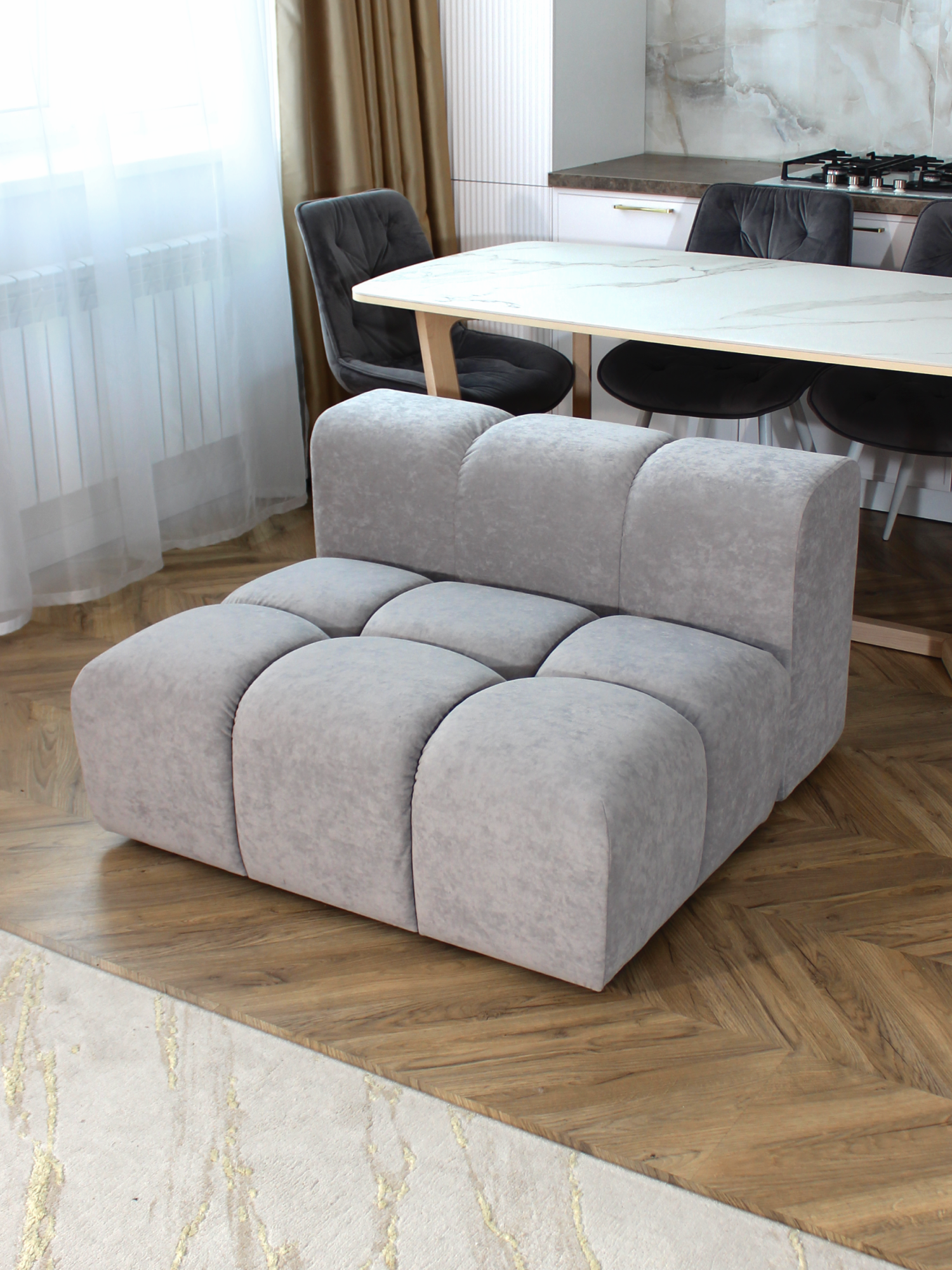 Диван модульный Квадро, серый, 105х105х62