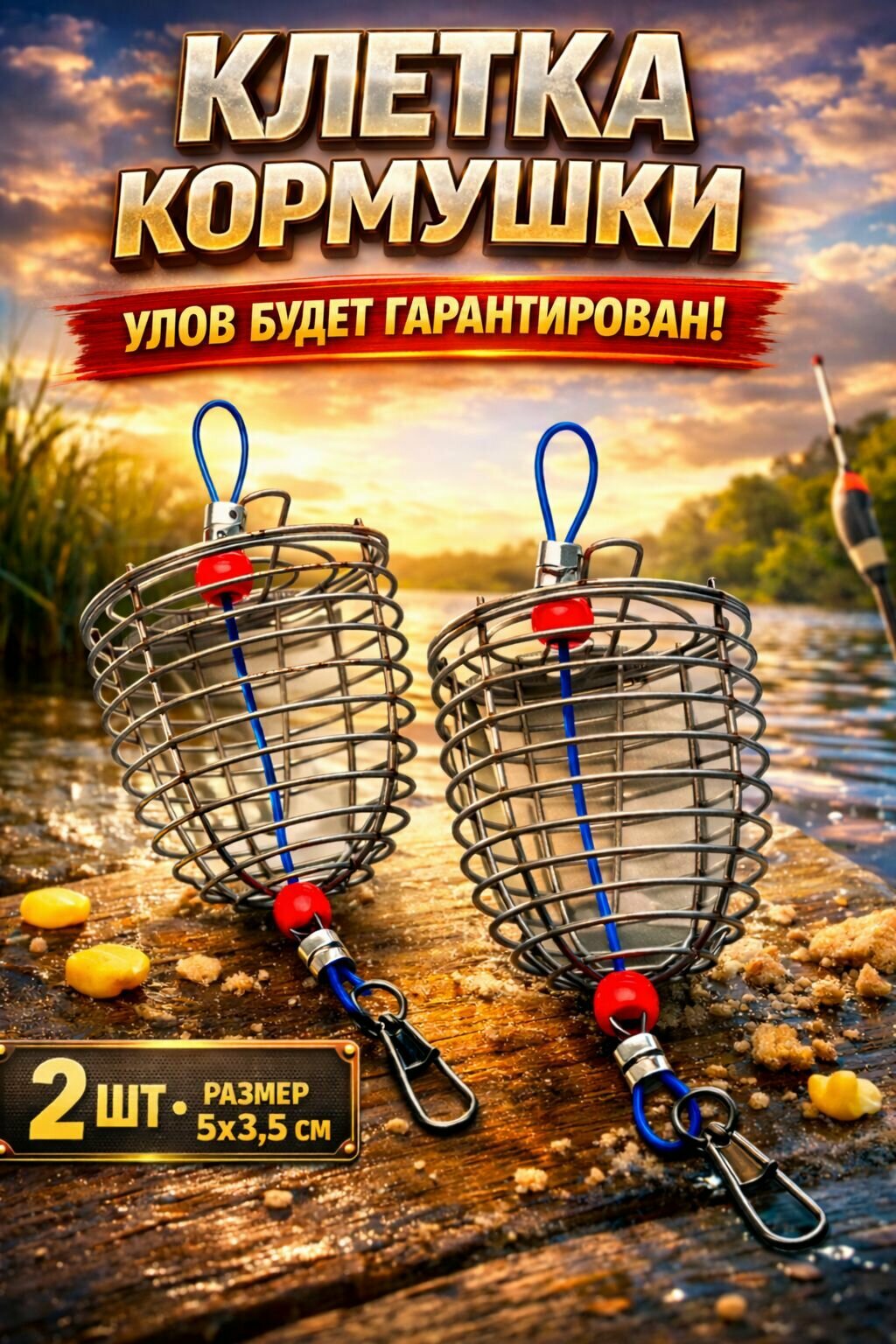 Кормушка для рыбалки фидерная клетка металлическая для прикормки, кормушка для фидера с карабином 5х3,5 см 2 шт