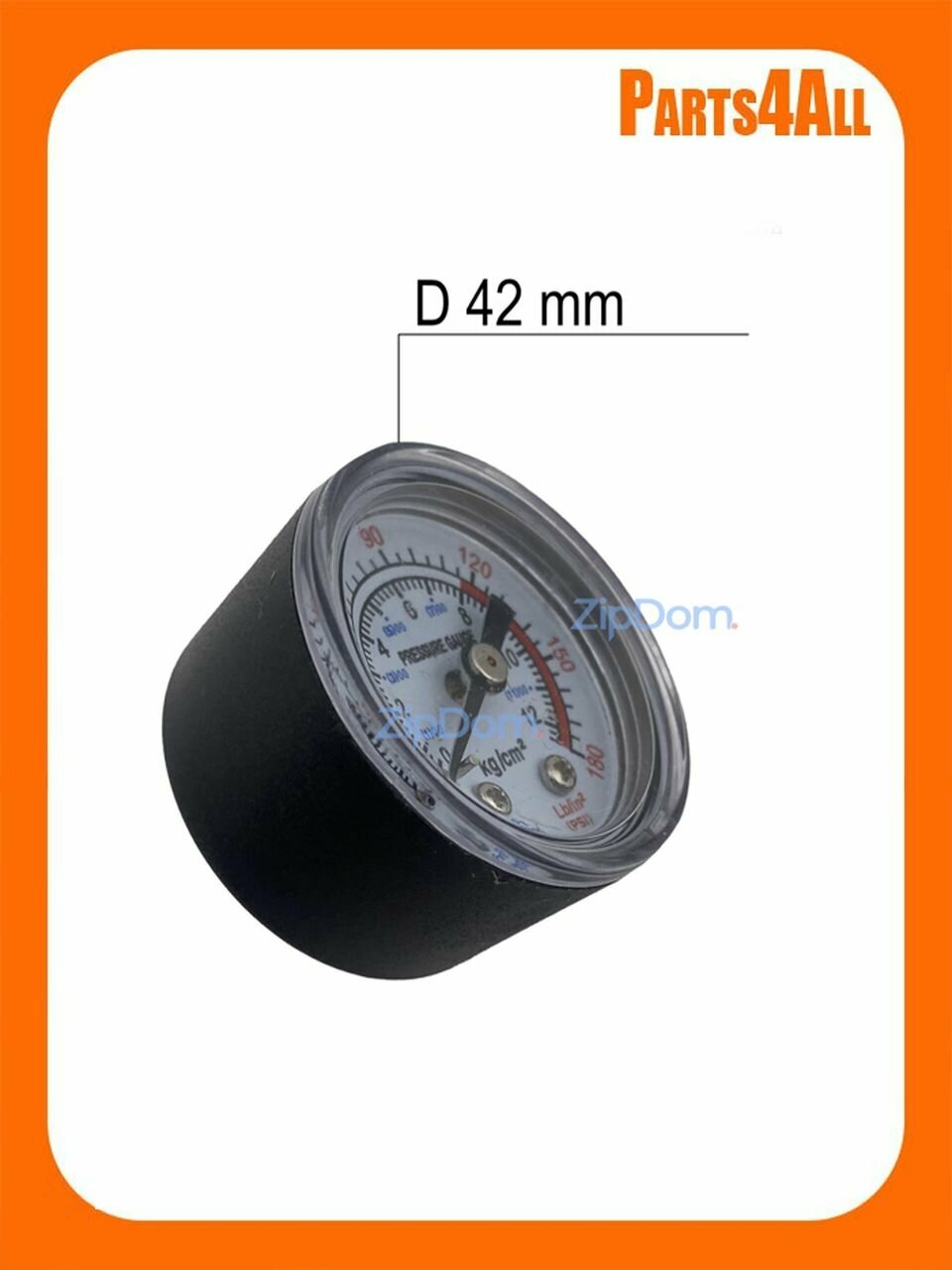 Манометр для компрессора малый, до 6 bar (атмосфер), D-41мм, резьба М10
