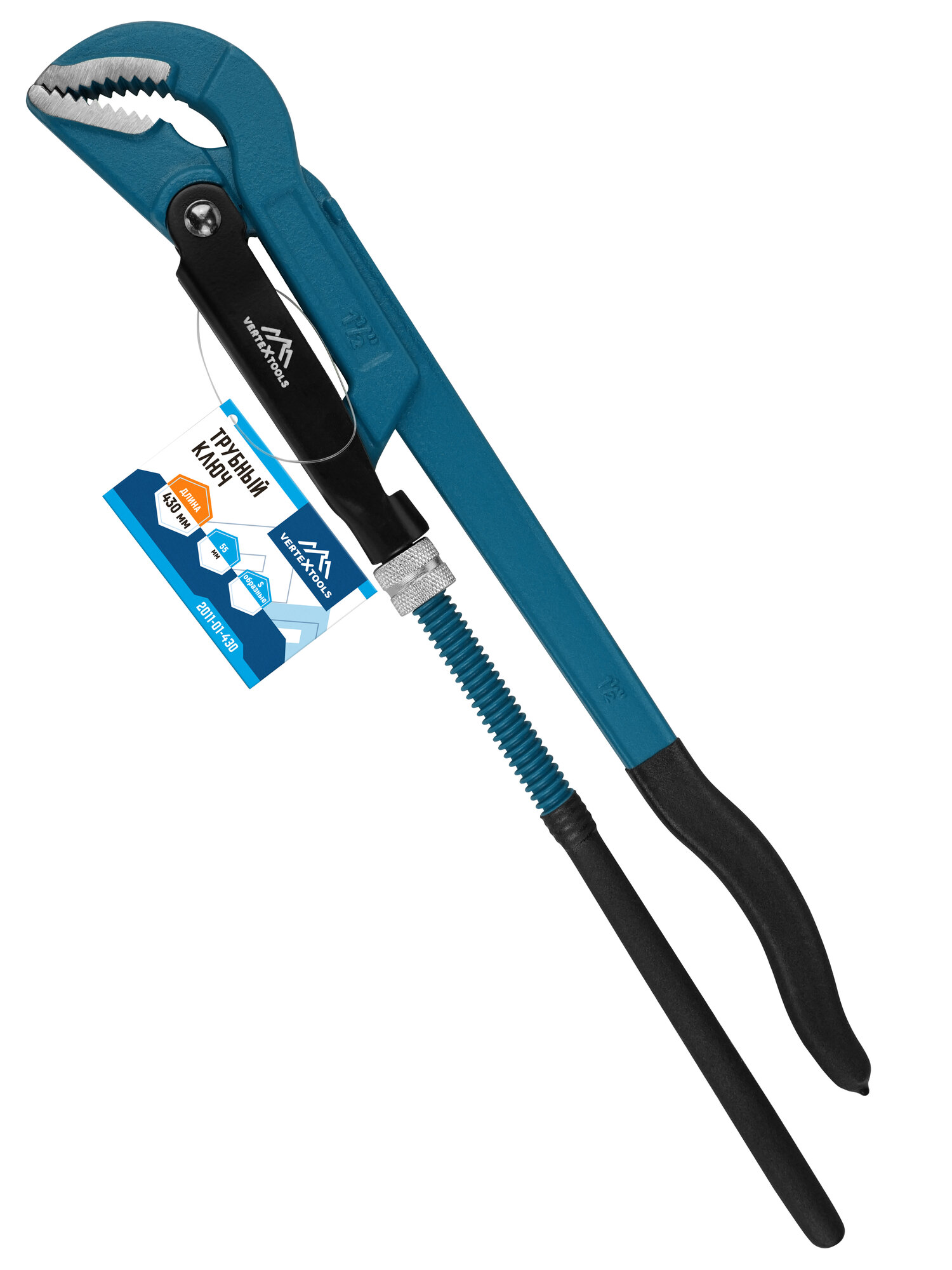 Трубный сантехнический ключ VertexTools 430 мм, 55 мм макс. раскрытие, тип S, цельнокованный