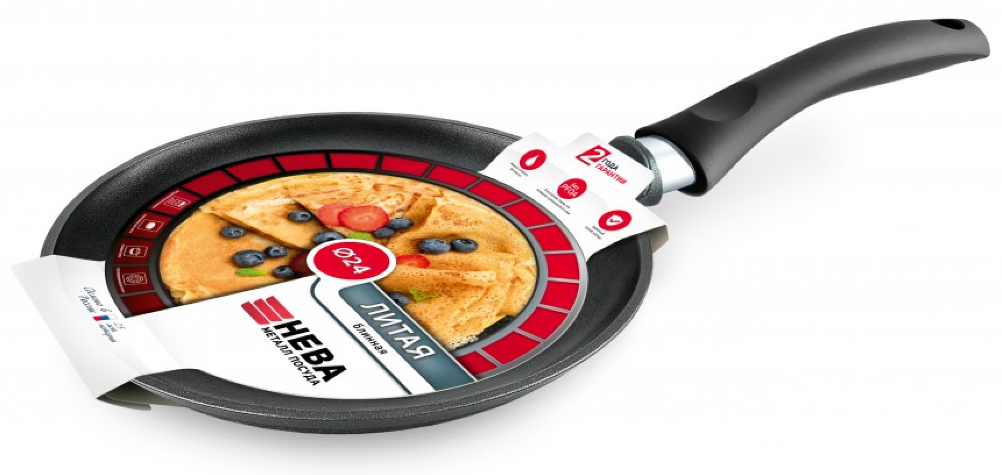 Сковорода для блинов Нева Литая антипригарное покрытие, алюминий, диаметр 24см / посуда для кухни