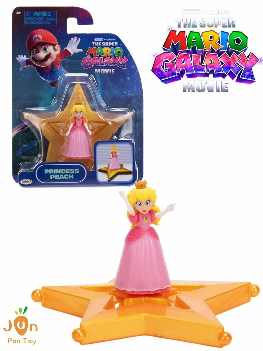 Фигурка, Super Mario Galaxy Movie Mini Figures Princess Peach / Игрушка Супер Марио с фигуркой Princess Peach высотой 4 см и подставкой в виде звезды. Отличный подарок для коллекционеров!
