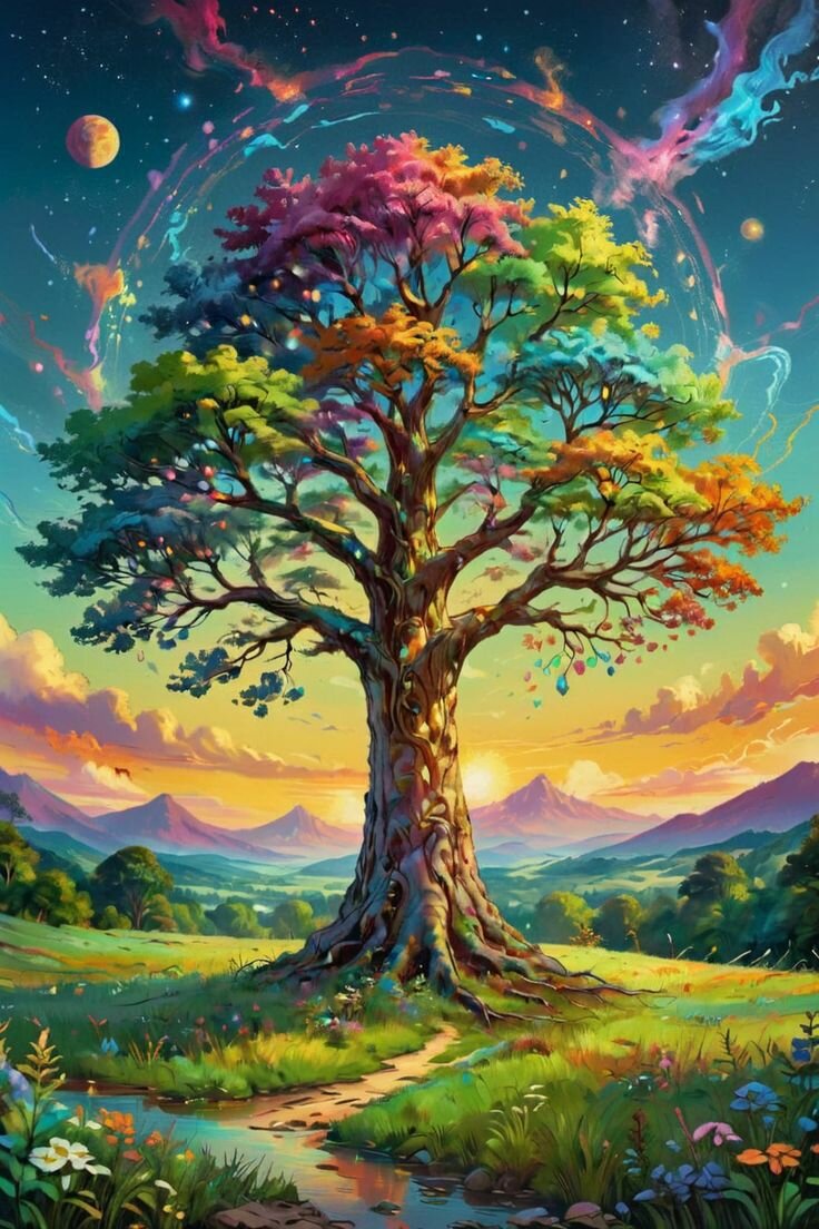 Алмазная живопись "Древо Жизни, Йога, Мифология, Индия", 5D, круглая, 40x50 см. Производитель: Brose Art.