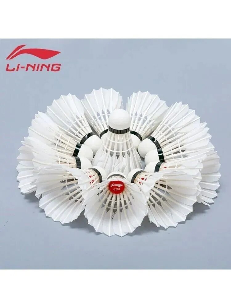 Li-Ning G600 Воланы для бадминтона 12 шт Гусиные перья Скорость 77 (средняя) Белый — фото 1