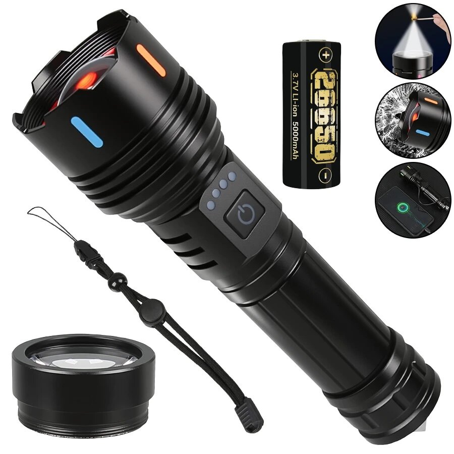 Черный тактический фонарь Heinast S509 с 26650