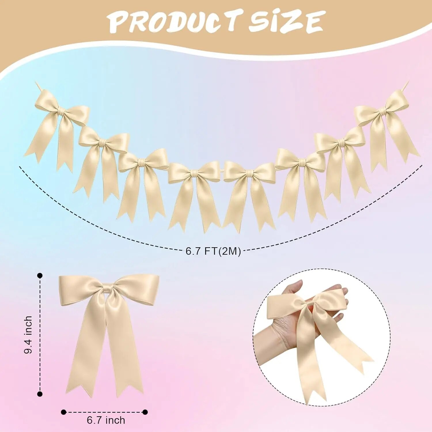 Бежевая гирлянда из атласных лент Champagne Gold 6.7ft