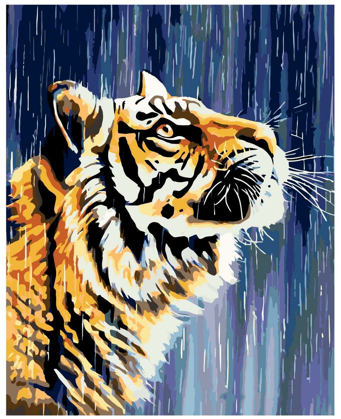 Картина по номерам, 40 x 50, A283, тигр под дождем, картина, дикий, животное, крупный план