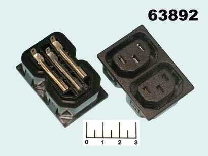 Разъем питания 3pin 2 гнездa C13 в панель (AC-005)