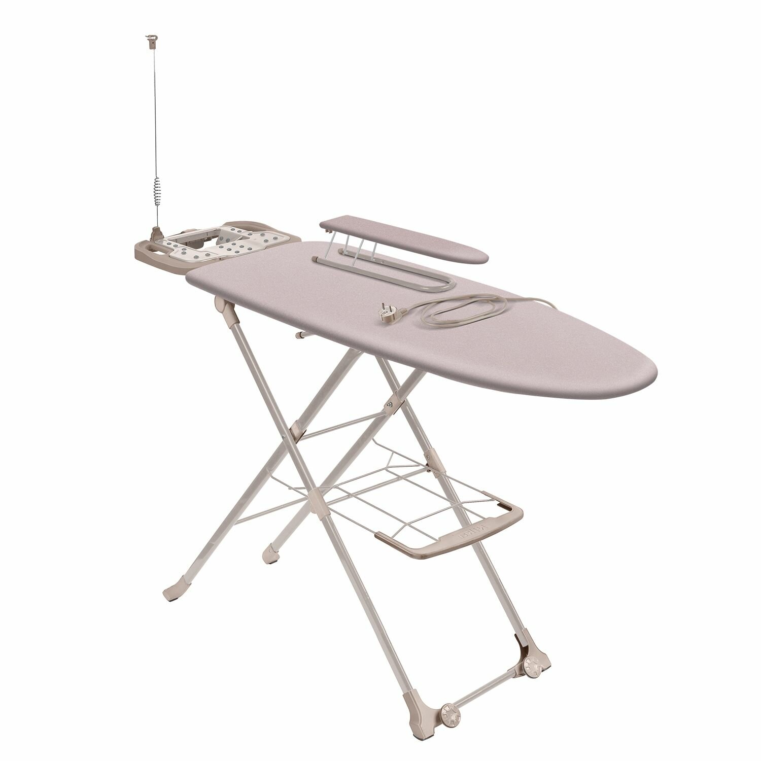 Гладильная доска металлическая с розеткой, подрукавником и полкой для белья