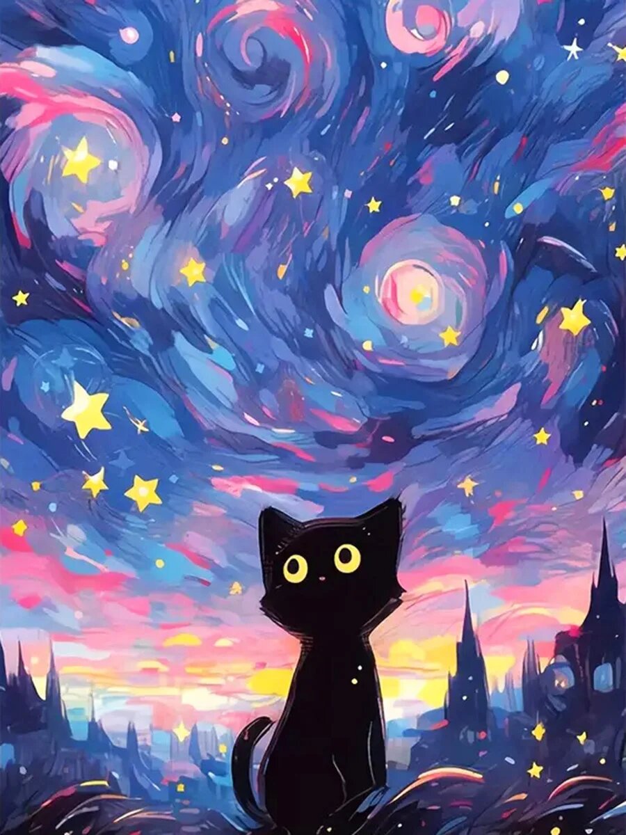 Хуакан Алмазная живопись Черный кот 30x40 см
