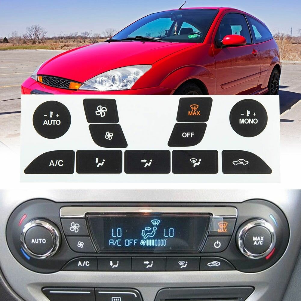 Наклейка для ремонта кнопки кондиционера Ford Focus 1999-2005 — черная виниловая, прямая замена