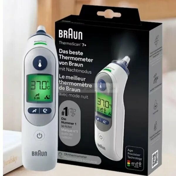 Инфракрасный термометр Braun ThermoScan 7+ IRT-6525WE, Со светом (ночной режим)