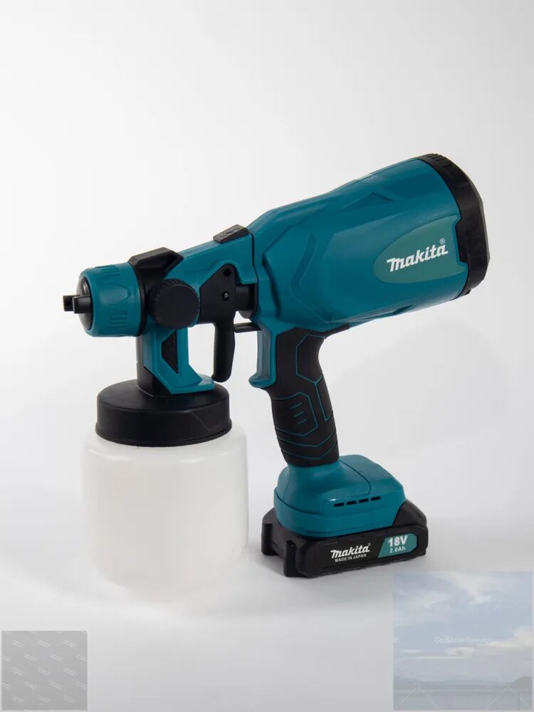 Аккумуляторный краскопульт Makita 18В, 0.8л, 2мм, 400Вт, бирюзовый