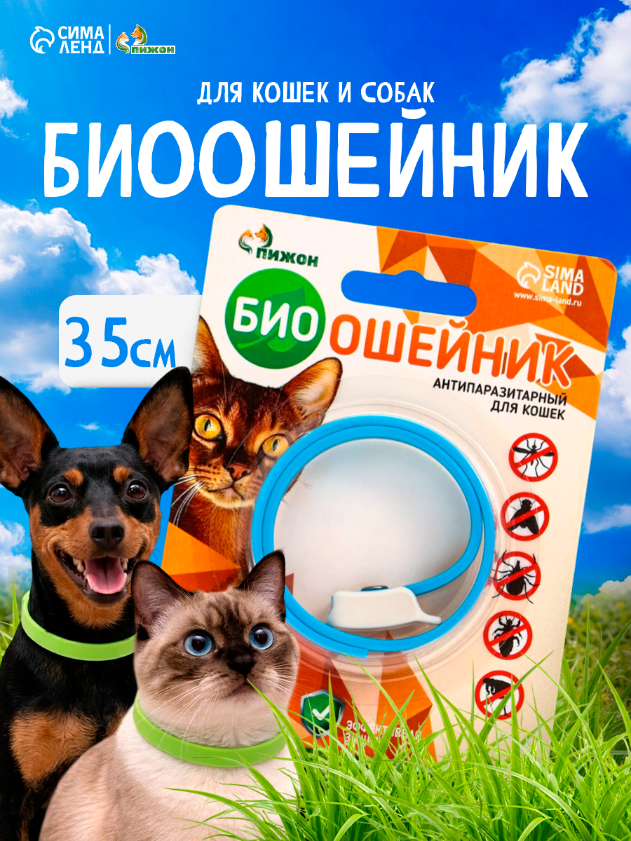 Биоошейник от паразитов "пижон" для кошек от блох и клещей, синий, 35 см