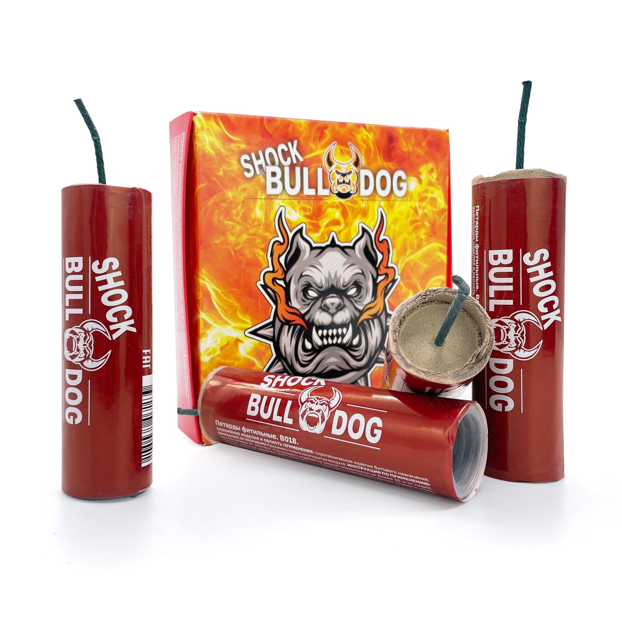 Петарды фитильные SHOCK BULL DOG 4 шт громкость 130 Дб пороха 9 гр Мощные и громкие петарды B018