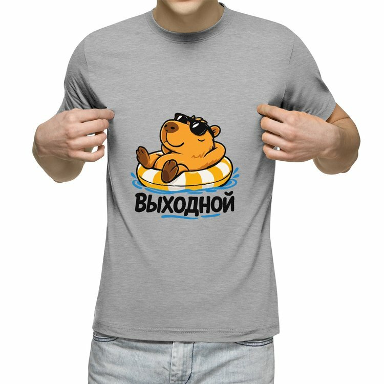 Мужская футболка «Капибара на круге Выходной» (серый меланж, XL)