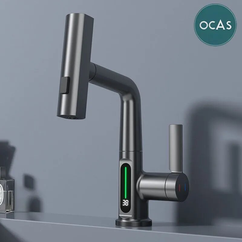 Смеситель OCAS для кухни с термометром и сенсорным управлением из нержавеющей стали графитового цвета