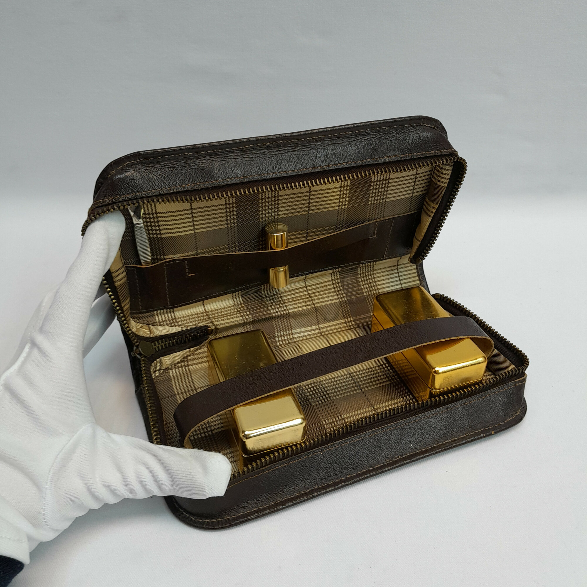 Винтажный мужской несессер дорожный бритвенный набор, кожа, СССР.