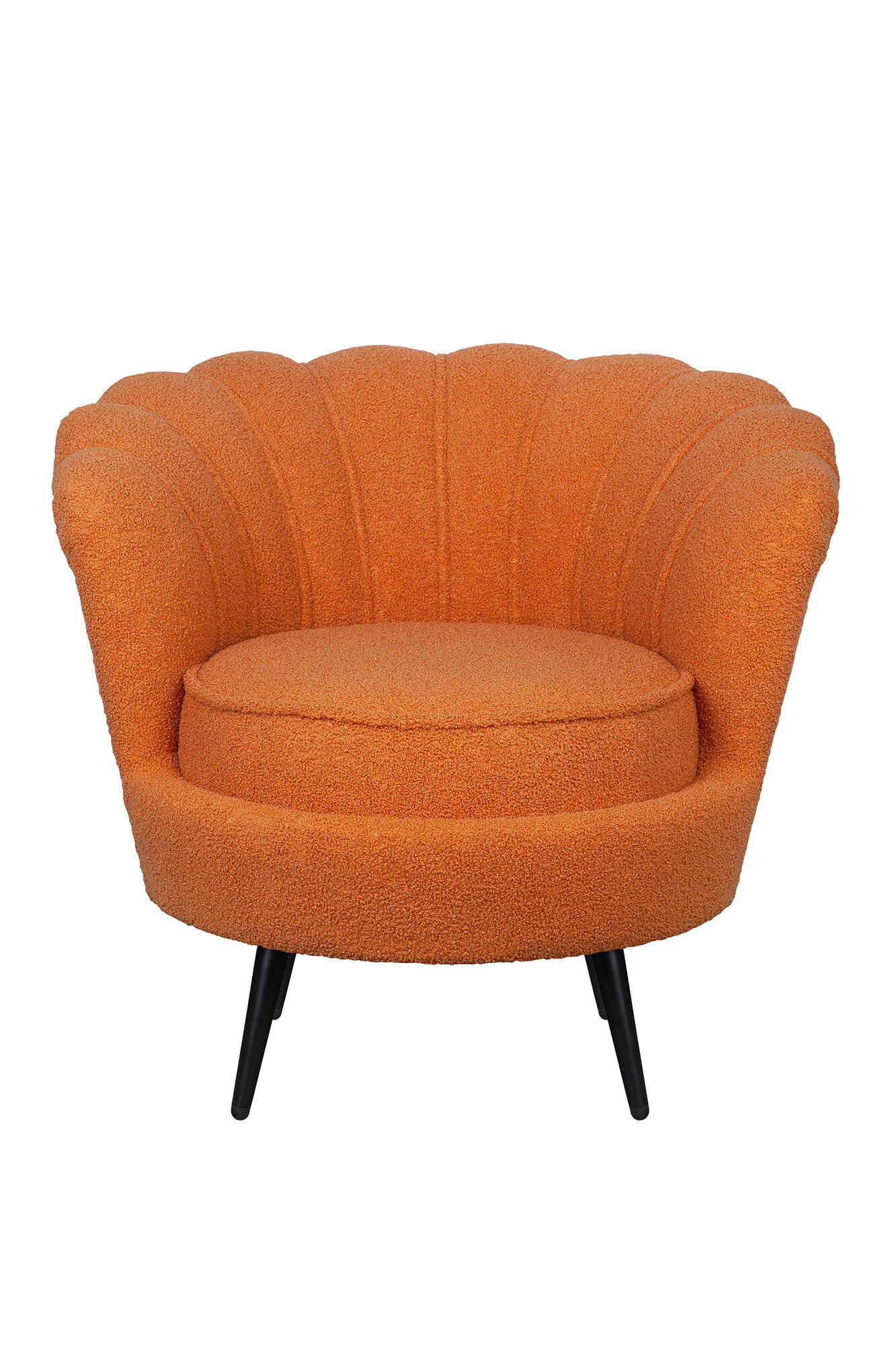 Кресло ракушка Mak-interior, Pearl Orange boucle, дизайнерское для дома, оранжевое букле, черные ножки