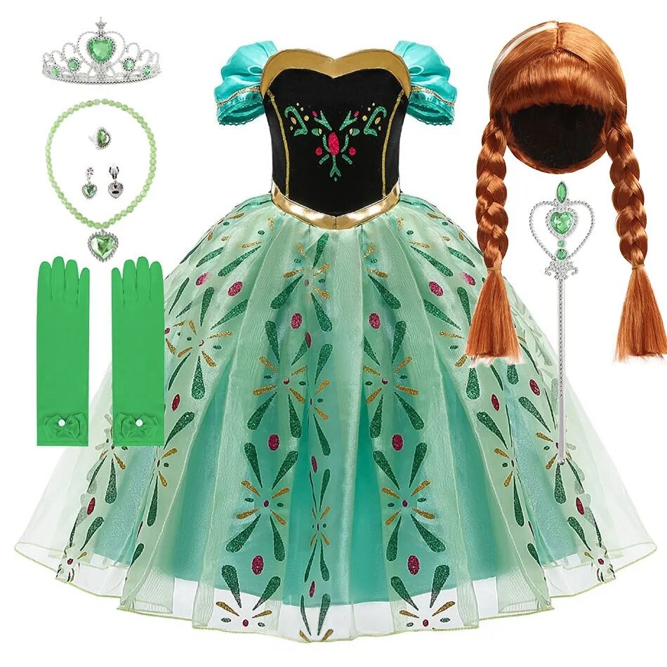 Детский карнавальный костюм Эльза и Анна Size 110, Изумрудный, DA01 Set 02