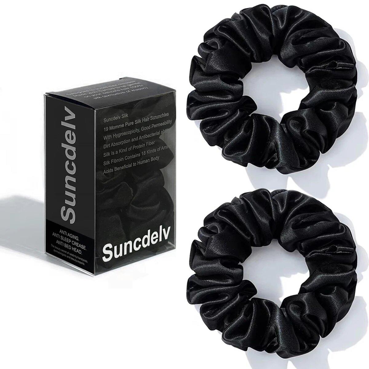Шелковые резинки для волос Suncdelv, черные, 2 шт.